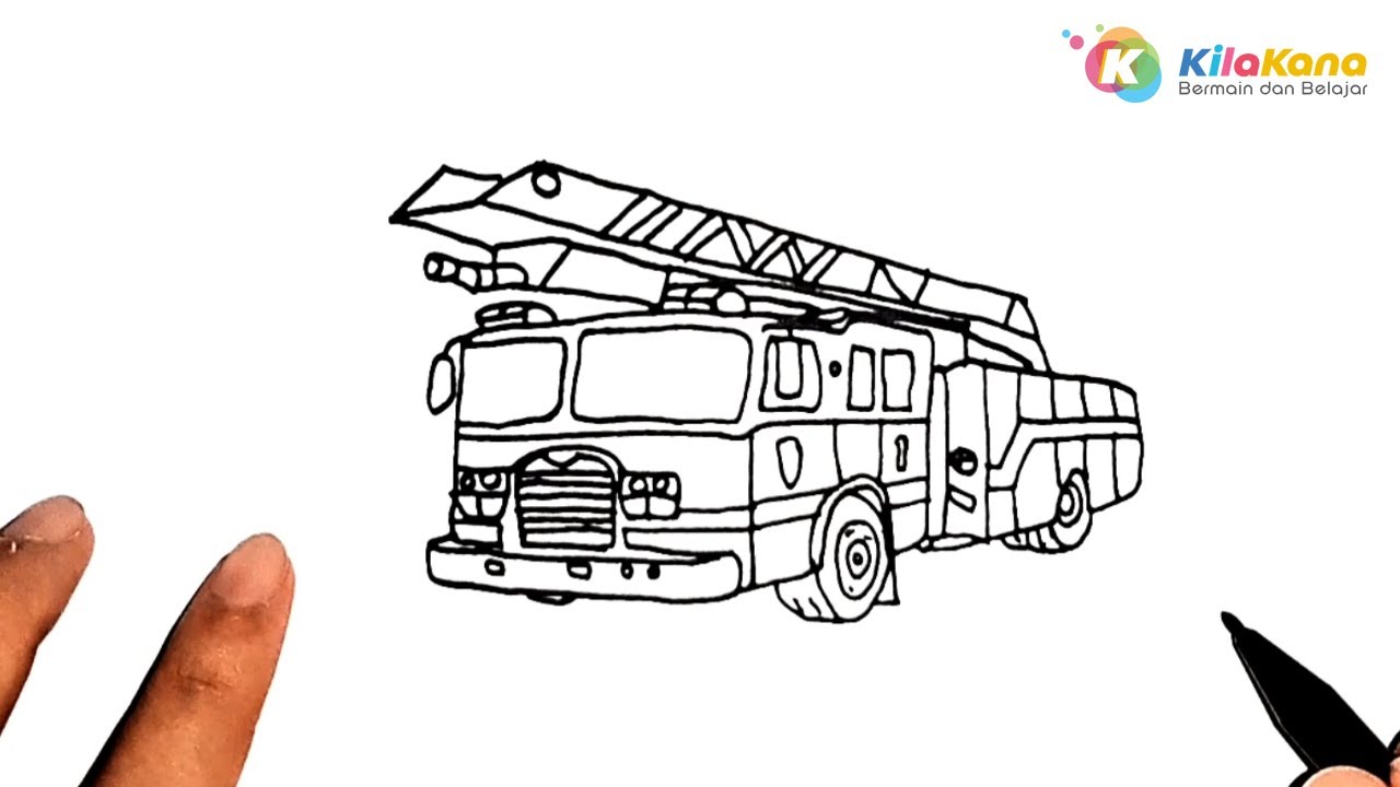 Menggambar mobil pemadam kebakaran | gambar mobil damkar - YouTube