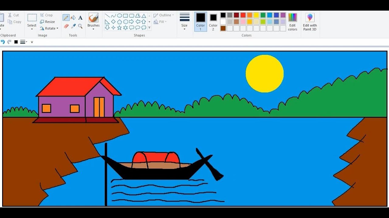 River scenery drawing #Nodir drisso#Drawing with Ms paint. Drawing ...