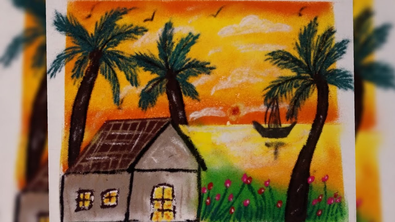 57) Easy and beautiful scenery rangoli design|| poster Rangoli design ...