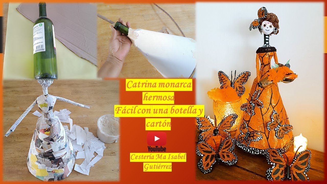Mira que fácil hacer una CATRINA con una botella y cartón. Catrina made ...