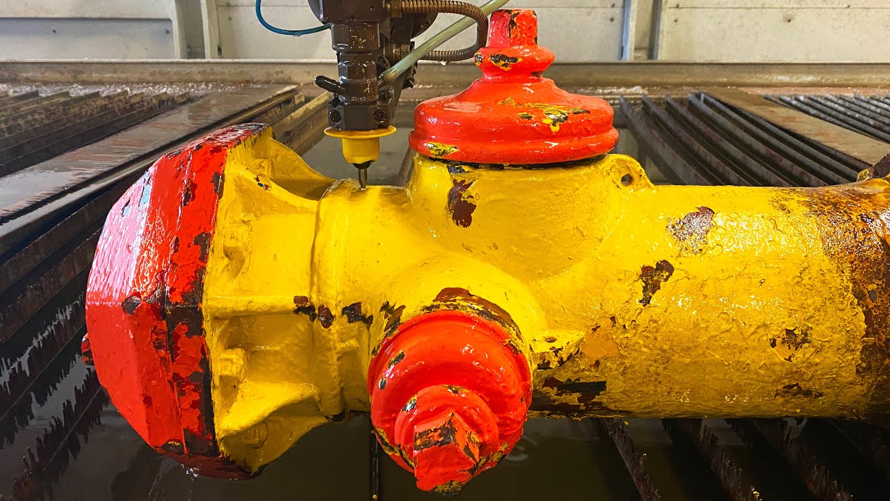 Fire Hydrant Cut In Half With 60,000 PSI Waterjet - YouTube