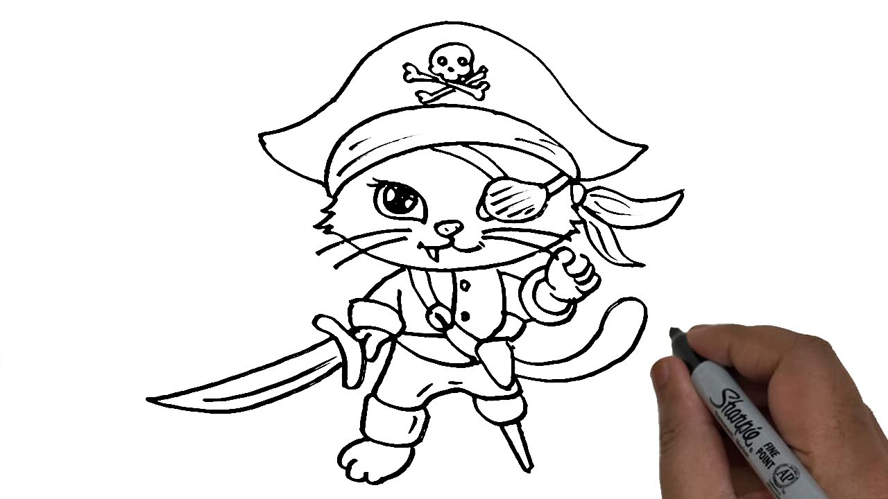 Drawing Pirate Cat. Drawing a Cartoon Pirate Cat. - YouTube