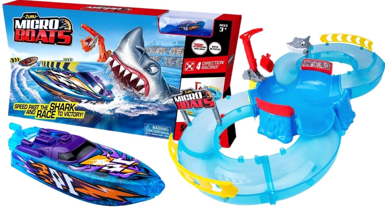 ASMR | UNBOXING ZURU MICRO BOATS TOY | SPEED PAST THE SHARK AND RACE TO ...