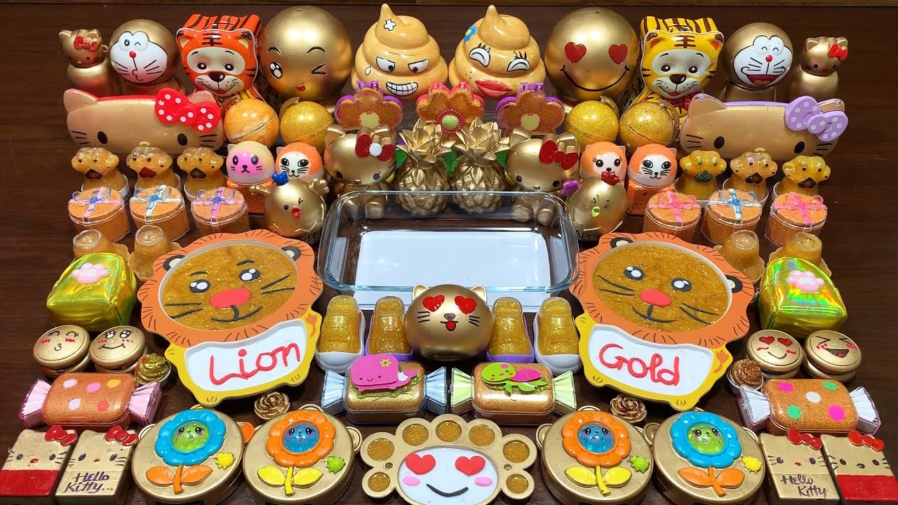 SPECIAL LION GOLD SLIME - Mixing Random Things Into Glossy Slime ...