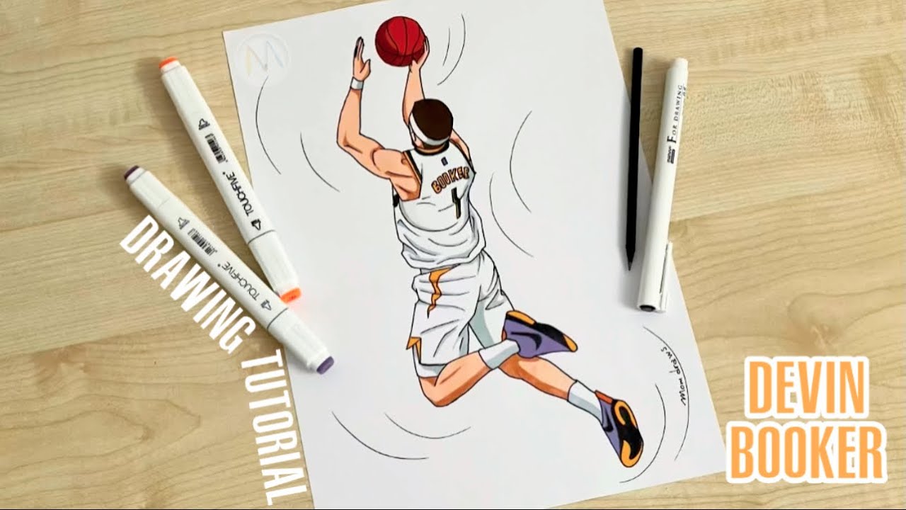 How to draw NBA player Devin Booker / Phoenix Suns - YouTube