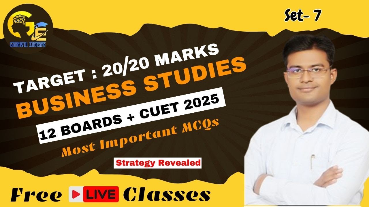 Class 12 Board Exam + CUET 2025 | Business Studies | Most Important MCQs | Set 7 | Goodwill ...