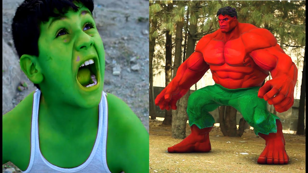Man Vs Red Hulk Fight and Boy Transformation in To Green Hulk - YouTube