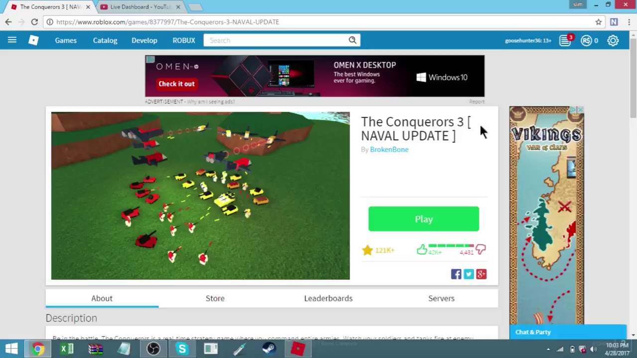 First ever stream on roblox conquerors - YouTube