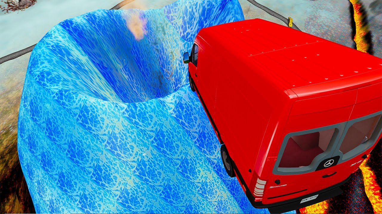 Car Jumping Into Frozen Volcano BeamNG.Drive - YouTube