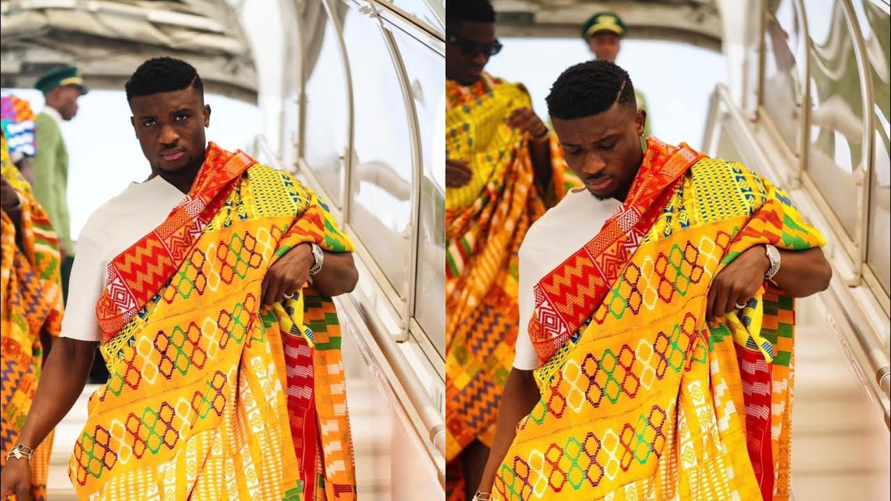Mohammed kudus arrives for the Afcon in his beautiful kente cloth ...