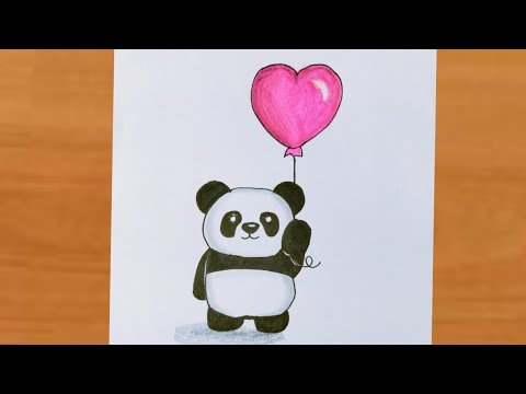How to draw cute Panda with balloon| Panda drawing easy| panda drawing ...