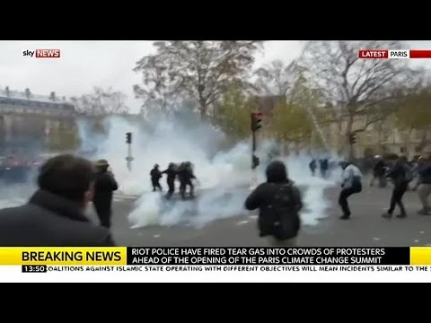 Riot Police Fire Tear Gas Into Crowd Of Climate Change Protesters - YouTube
