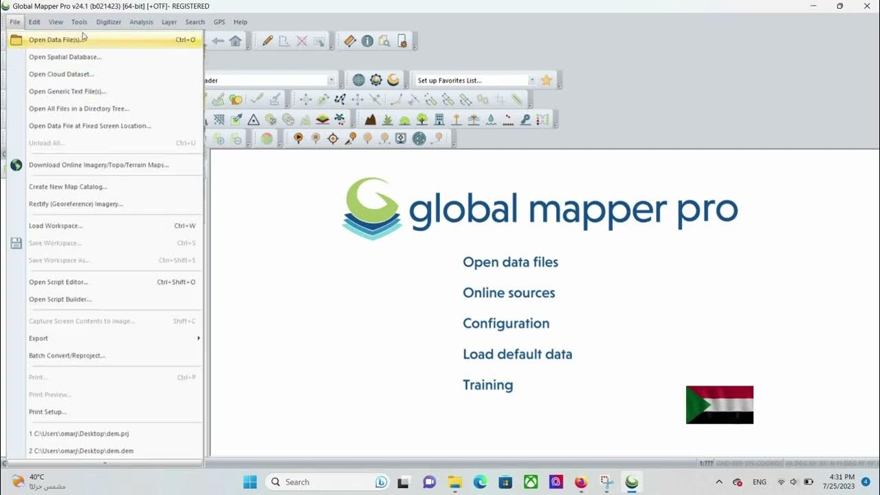 Open DEM file format using global mapper pro - YouTube