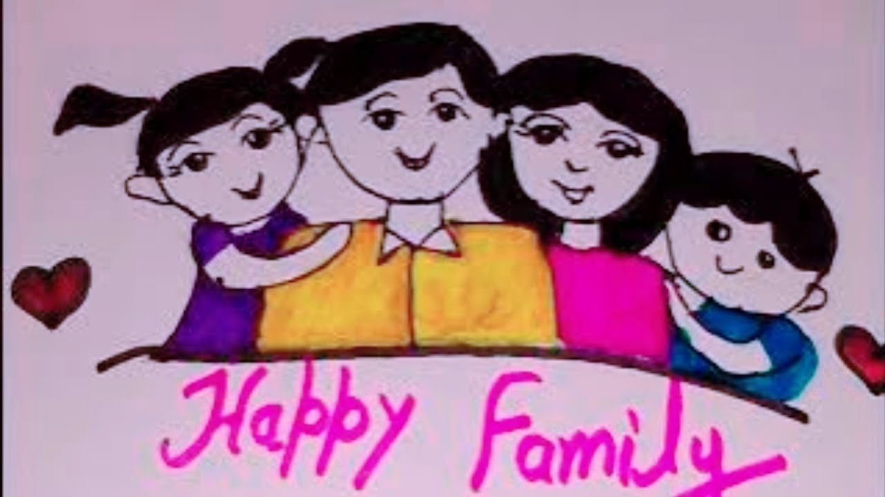 Family drawing easy || Family drawing with 4 members #drawing - YouTube