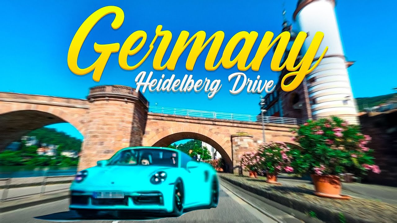 Heidelberg Germany scenic river, village and Autobahn drive. Real life ...