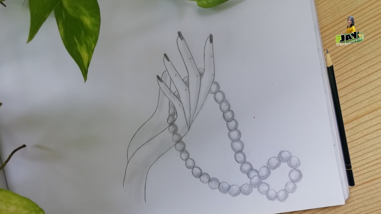 Pencil drawing of🖐️hand with📿beautiful pearl chain | how to draw hand ...