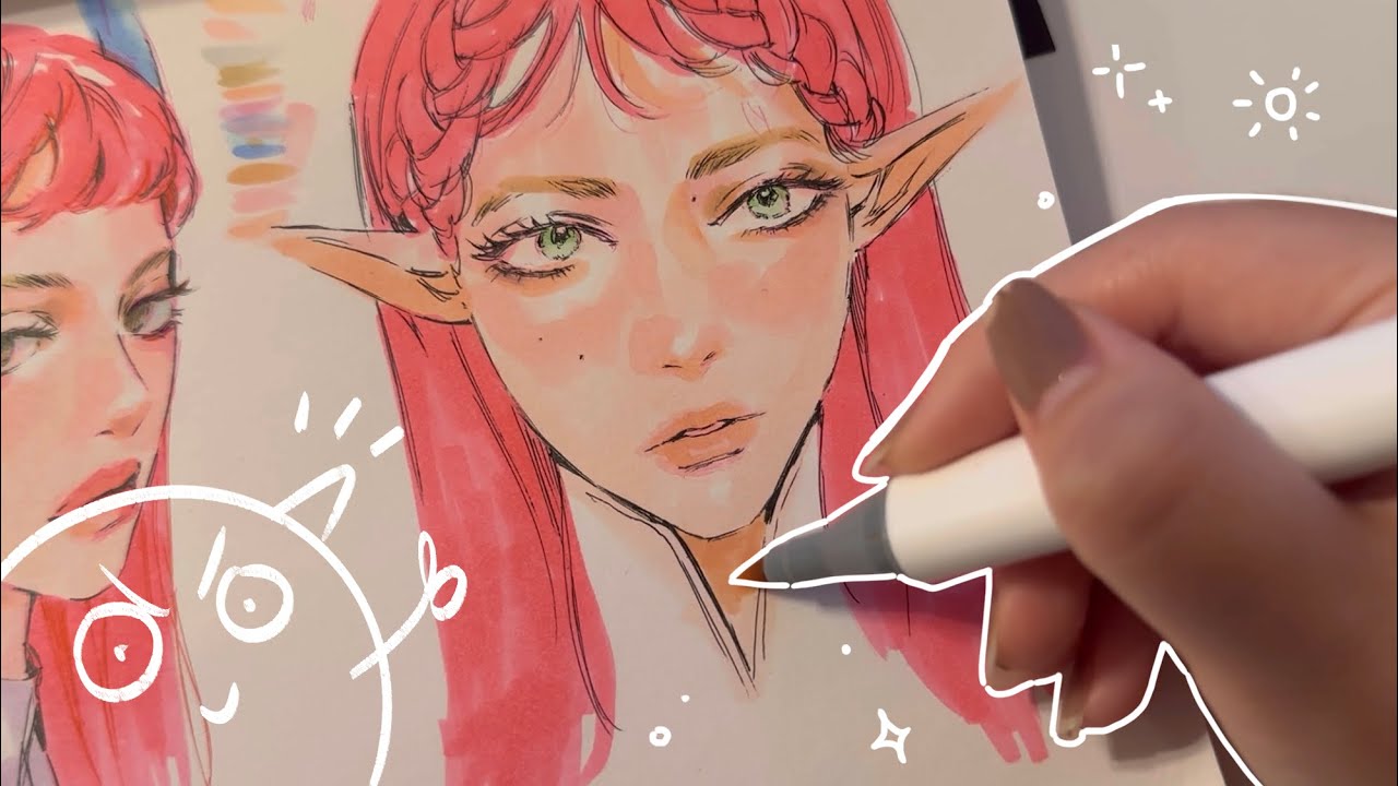 Marker Drawing | Draw with me! 🧝🌺 - YouTube