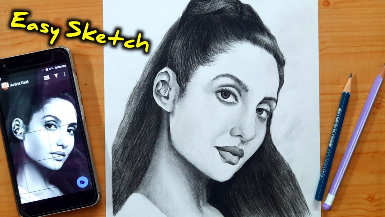 Nora Fatehi pencil sketch | Easy Time lapse drawing - YouTube