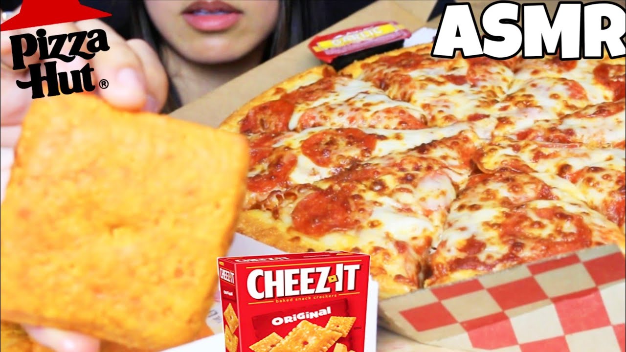 ASMR PIZZA HUT NEW STUFFED CHEEZ IT + PEPPERONI EATING SOUNDS 먹는 먹방 NO ...