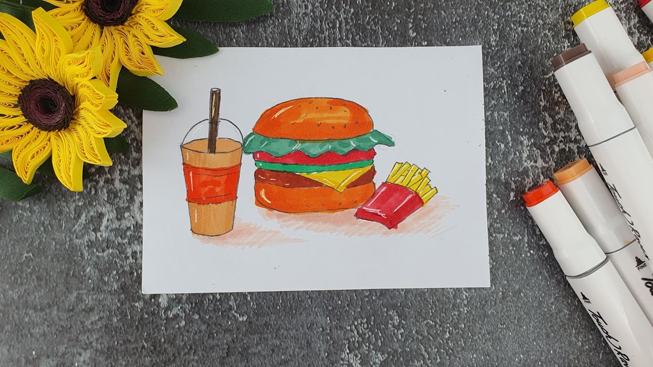 Delicious Fast Foods Drawing With Markers | TL Art DIY - YouTube