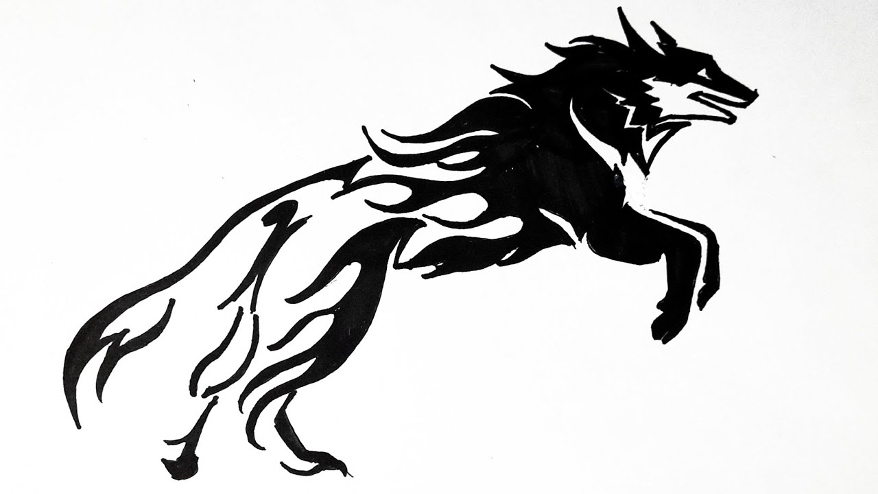 How to draw a wolf || Tribal wolf drawing - YouTube