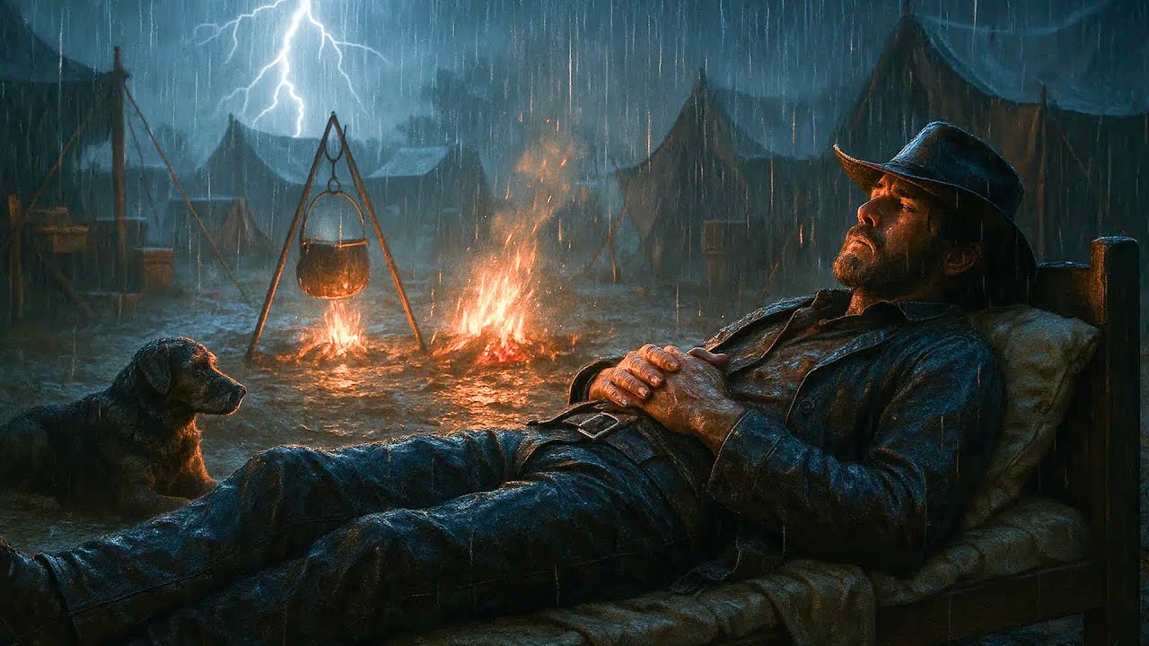 Stormy Night by the Campfire – Arthur Morgan Resting Under His Canvas ...