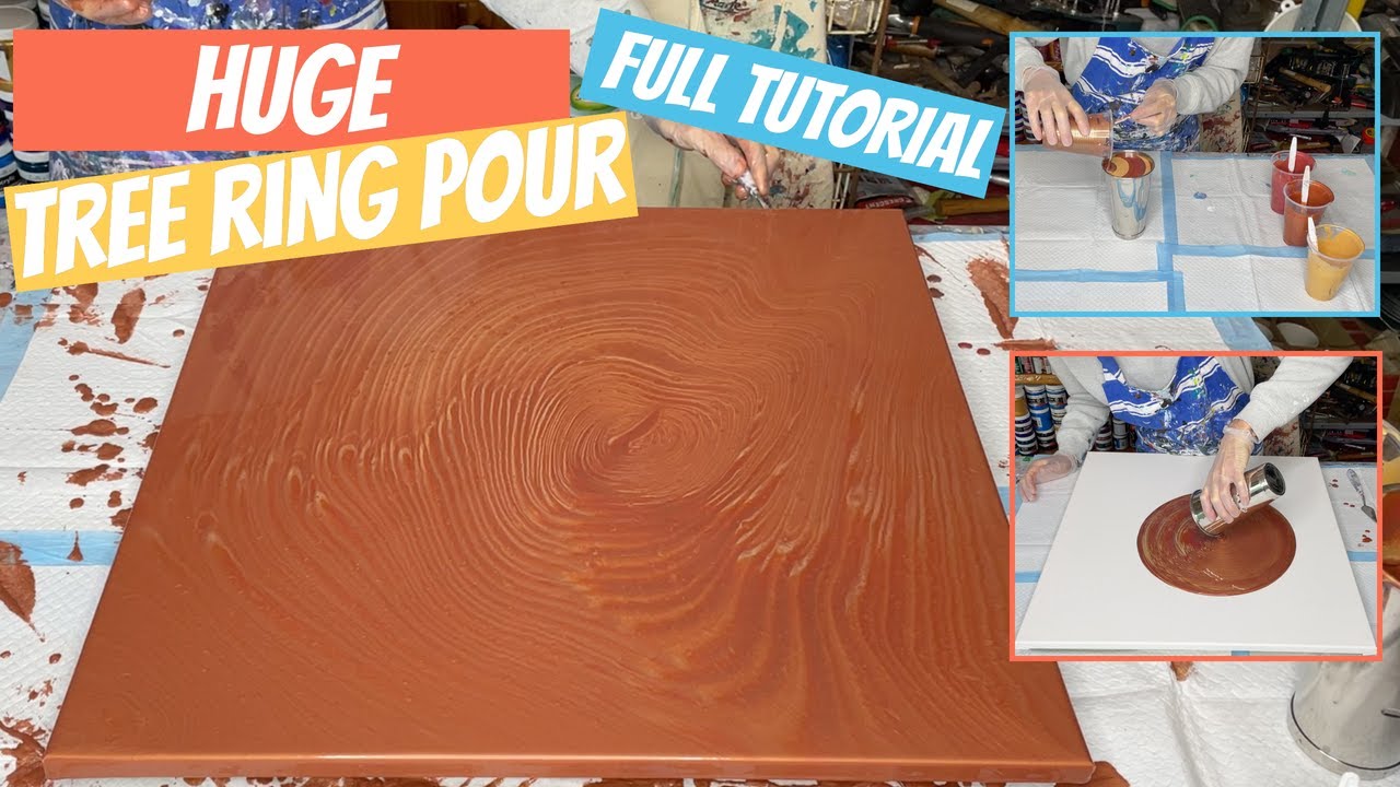 Large tree ring pour painting using metallics - full tutorial - YouTube