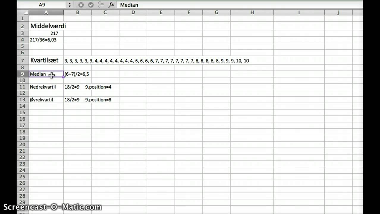 Middelværdi og kvartilsæt - YouTube