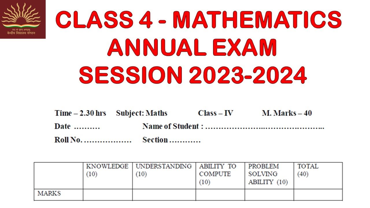 CLASS-4 Maths | Annual Exam 2024 Sample Question Paper with Solution ...