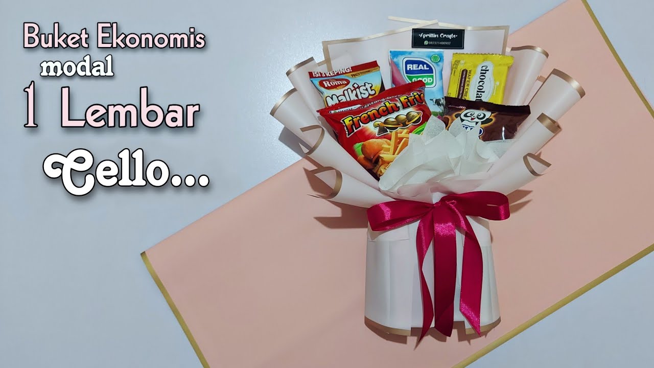 Diy buket lowbudget 1 lembar cellophane || cara buat buket snack modal ...