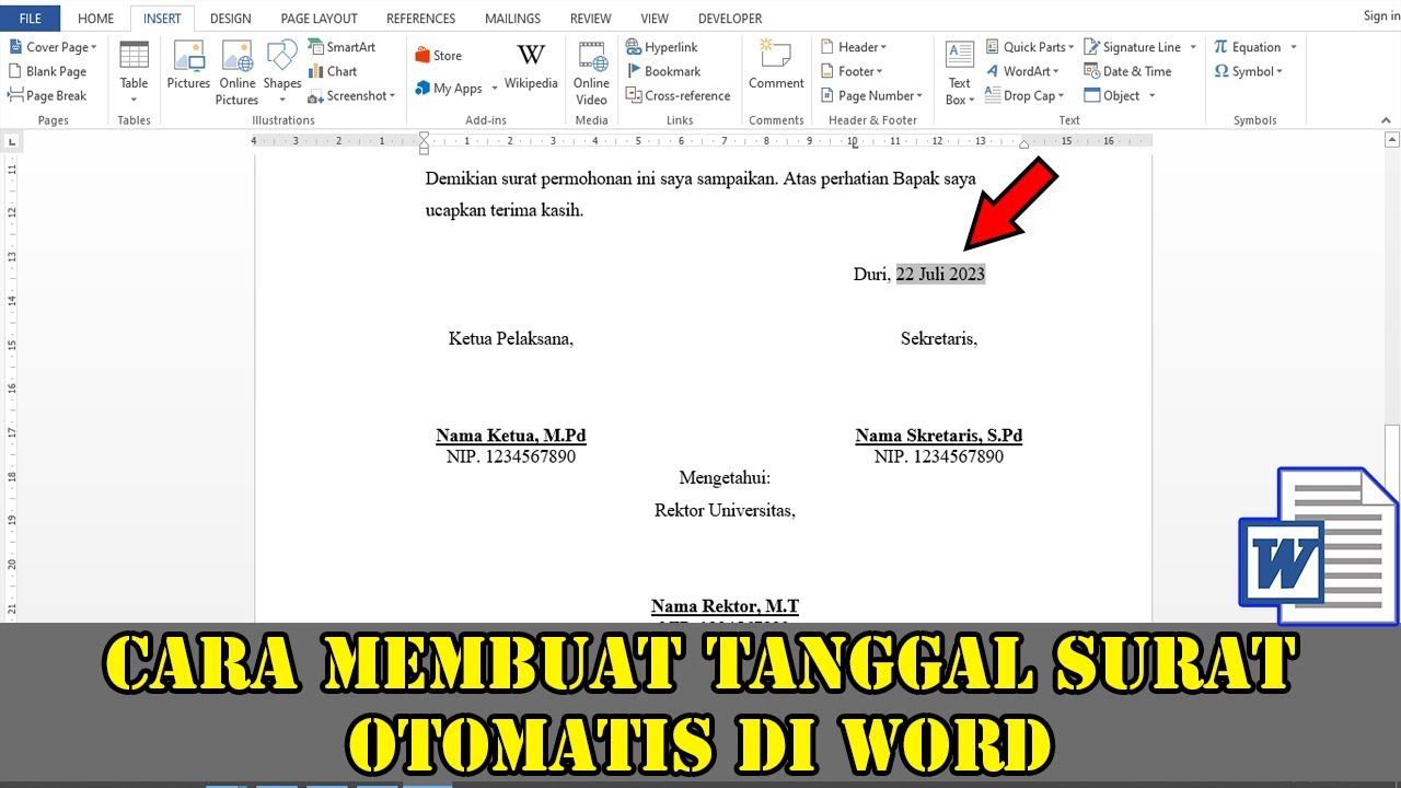 CARA MEMBUAT TANGGAL SURAT OTOMATIS DI WORD - YouTube
