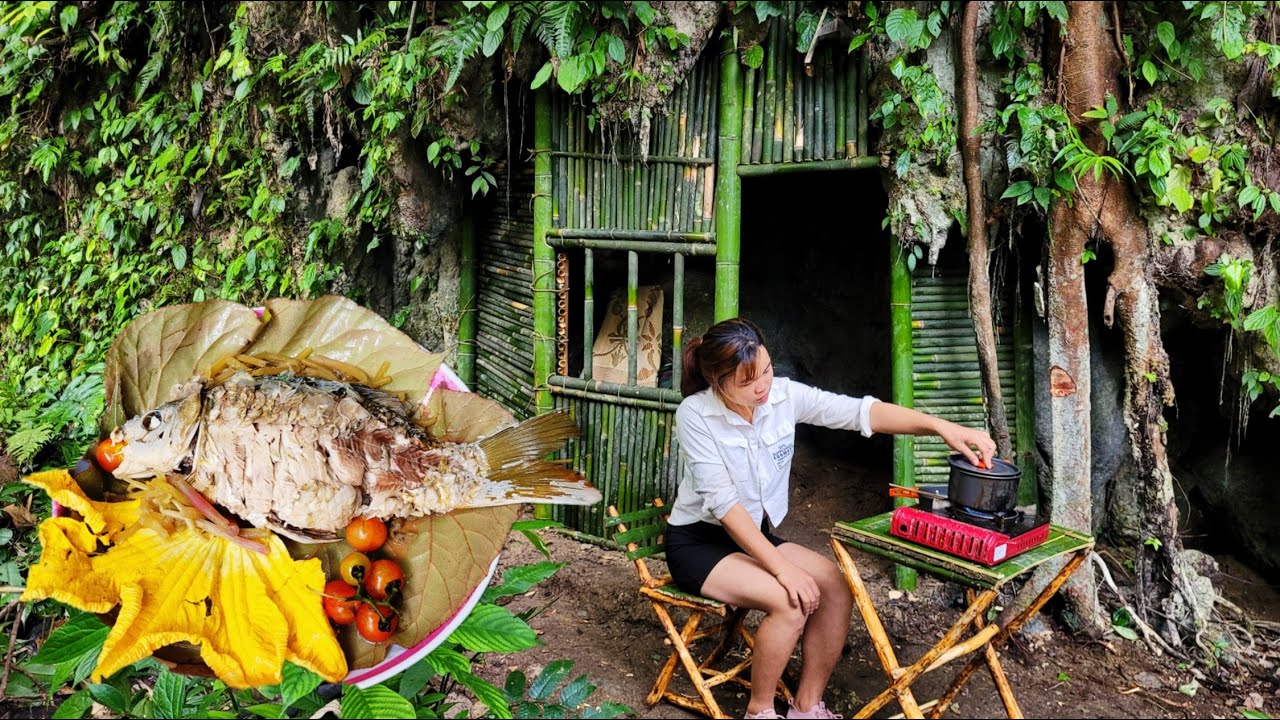 How to make a rudimentary dining table set, cook, Survive in the forest ...