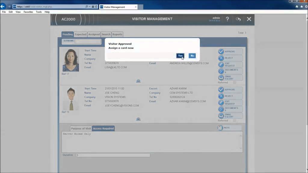 CEM SYSTEMS AC2000 WEB VISITORS - YouTube