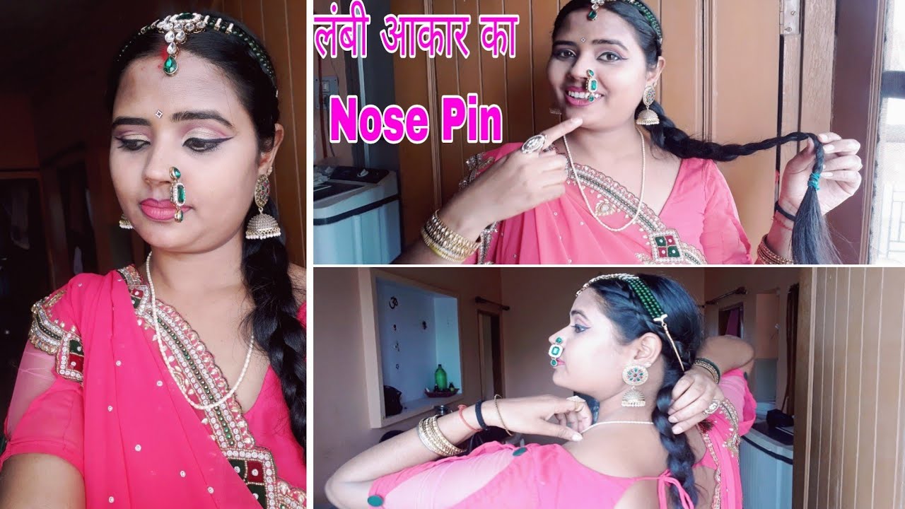 Big size and long Green Nose Pin, how to wear and remove - YouTube
