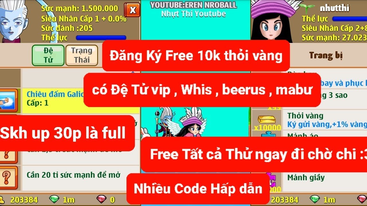 Ngọc rồng lậu / NRO Zero Skh up 30p full có Đệ tử VIP , Whis , Beerus ...