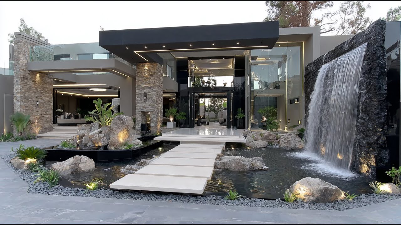 This Mega Mansion With Waterfall Entrance Will Amaze You 💦 - YouTube