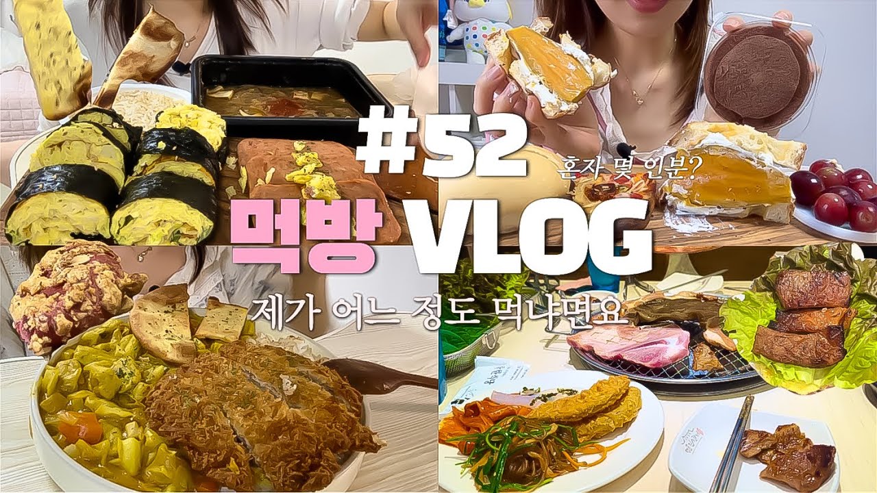 먹방 브이로그 턱 아플 때까지 먹음매콤카레치즈돈가스명륜진사갈비육개장계란말이스팸슈크림빵소보로빵초코롤그릭고