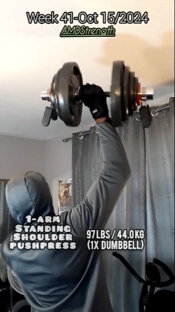 97LBS (44.0KG) Standing Dumbbell Shoulder Push Press (1 ARM) - YouTube