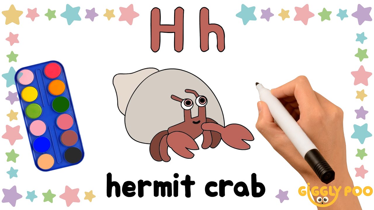 Happy Hermit Crab! Draw & Color a Happy Crab! (Kids Art!) - YouTube