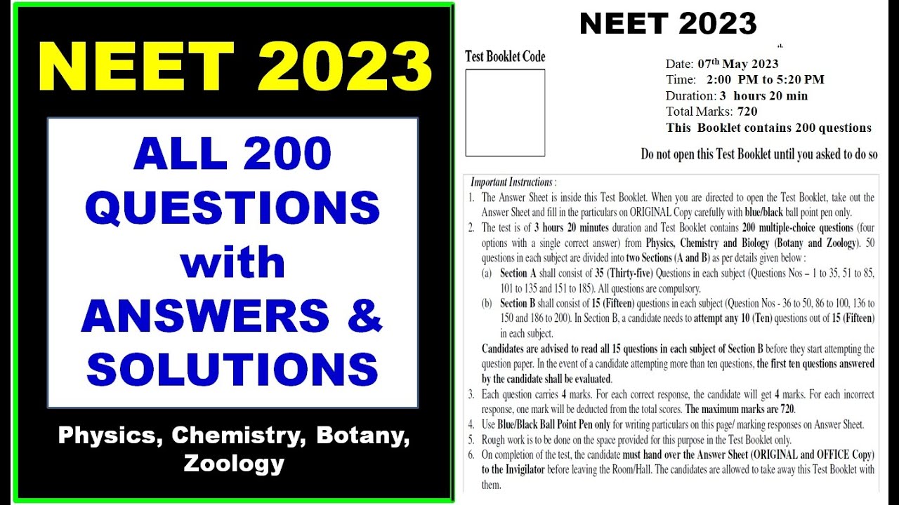 NEET 2023 Question Paper with Solutions Analysis | NEET Answer Key (PDF ...