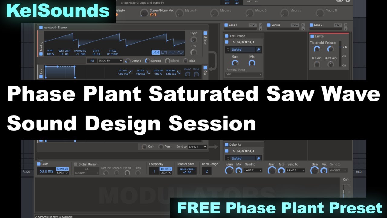 Phase Plant Saturated Saw Wave Sound Design Session - YouTube