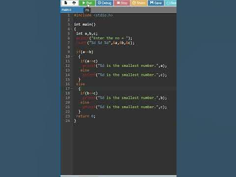 c program to find smallest of 3 numbers using nested if else #short ...