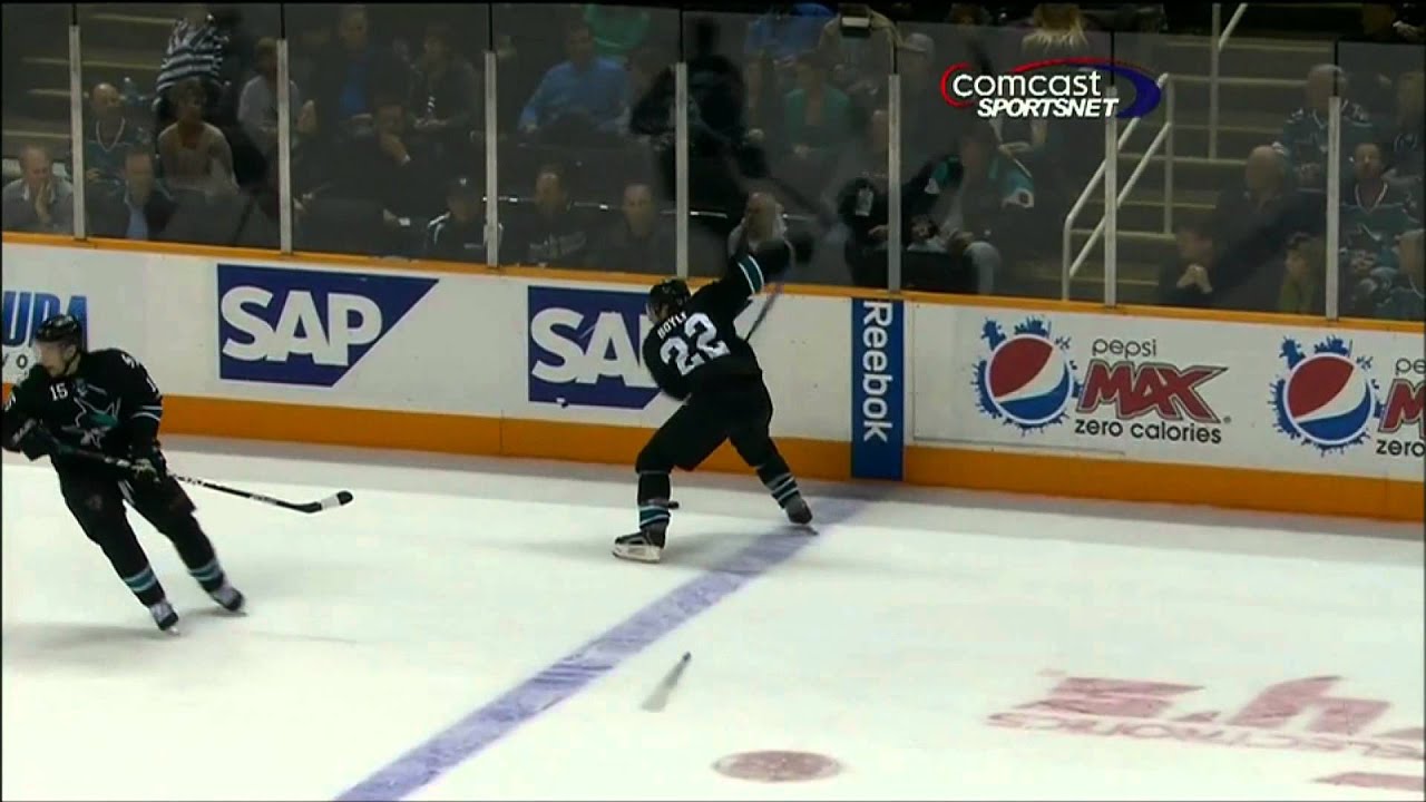 Dan Boyle Snipes Dwayne Roloson in the Mask - YouTube