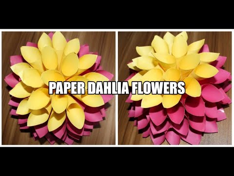 How to make paper dahlia flowers || Paper dahlia flower for wall ...
