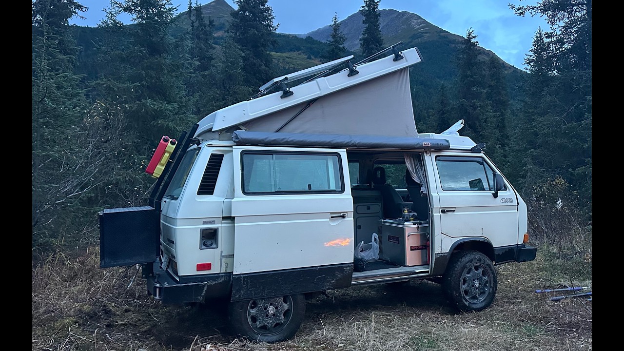 Vanagon camping in the mountains, campfire cooking and gold prospecting ...