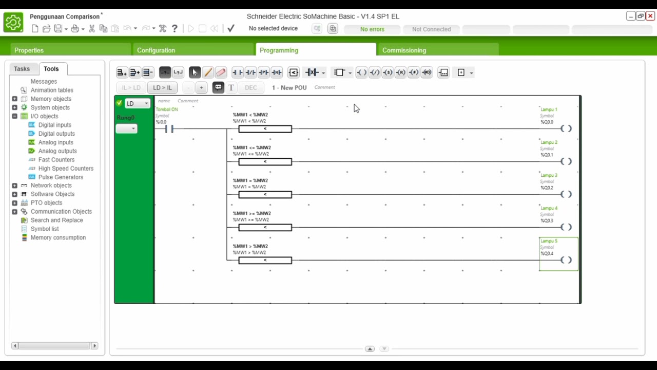 Penggunaan Comparison pada PLC SoMachine Basic - V1.4 SP1 EL - YouTube