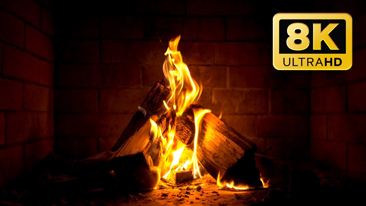 8K HDR Fireplace 🔥 Crackling Fireplace Background for Cozy Ambience and ...