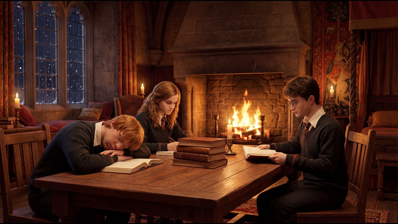 Study With Harry Potter — 3×50 Pomodoro | Gryffindor Common Room, Rain ...