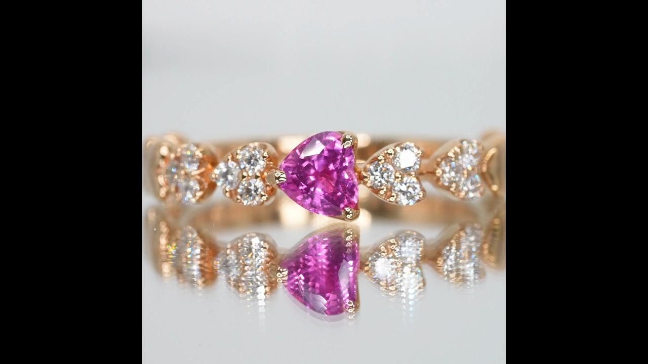 ハートシェイプピンクサファイア ダイヤモンドリング PS 0.47ct D 0.21ct K18PG C-LINE Pink Sapphire Diamond Ring - YouTube