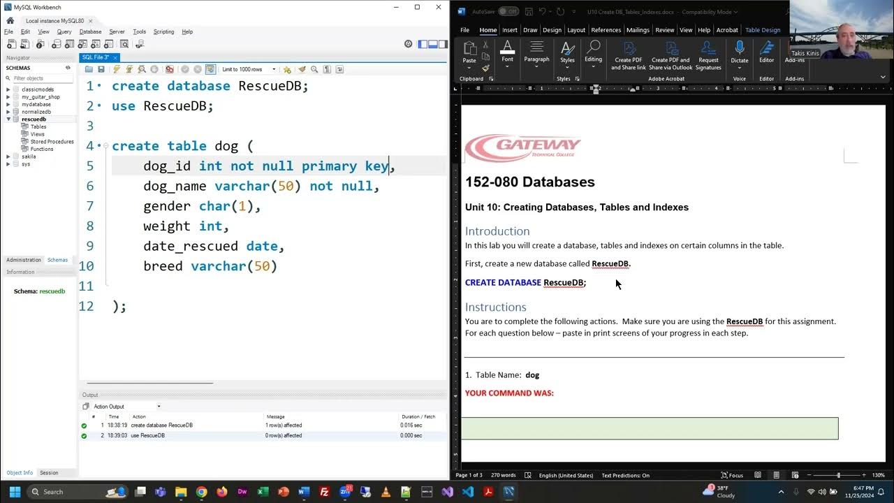 Databases - MySQL Unit 10 Exercises - Database Build, Primary/Foreign Keys, Indexes - Fall 2024 ...